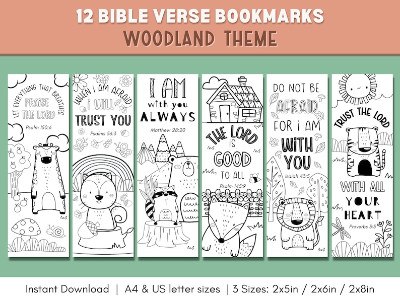 12 Coloring Bible Verse Bookmarks for Kids | Printable Woodland ...