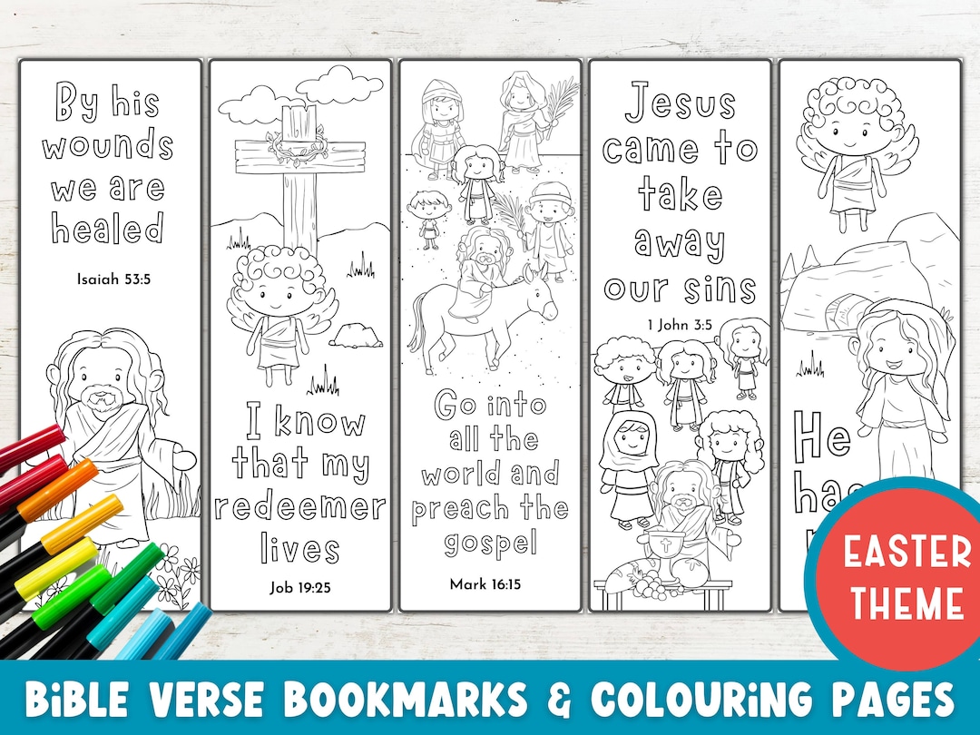 Coloring Bookmarks & Pages With Bible Verses Easter Gifts and Basket ...