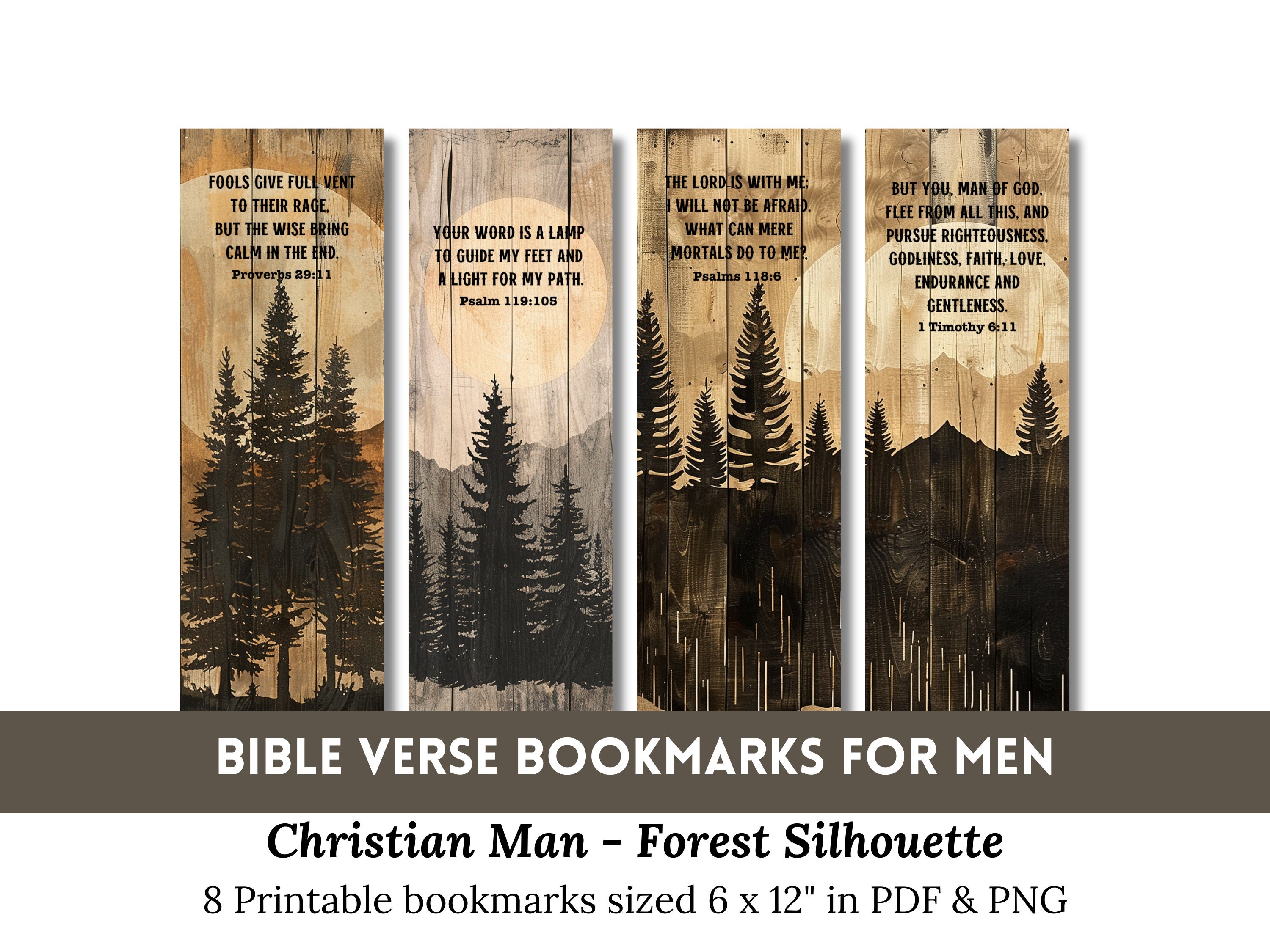 Christian Men Bible Verse Printable Bookmark Set | Forest Silhouette ...