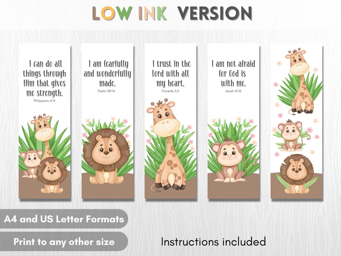 Bible Verse Bookmarks for Kids | Printable Safari Bookmarks | Religious ...