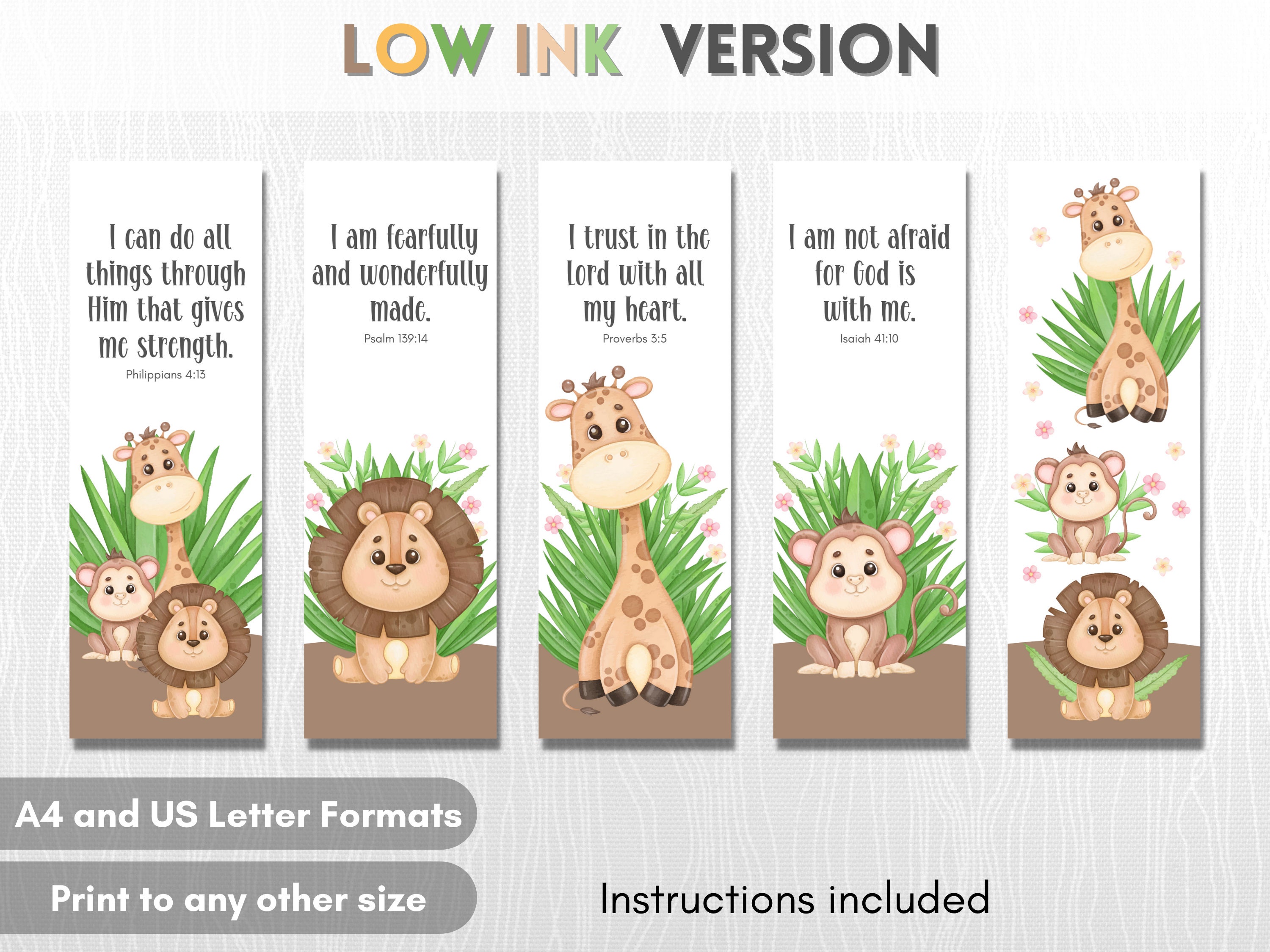 Bible Verse Bookmarks for Kids | Printable Safari Bookmarks | Religious ...