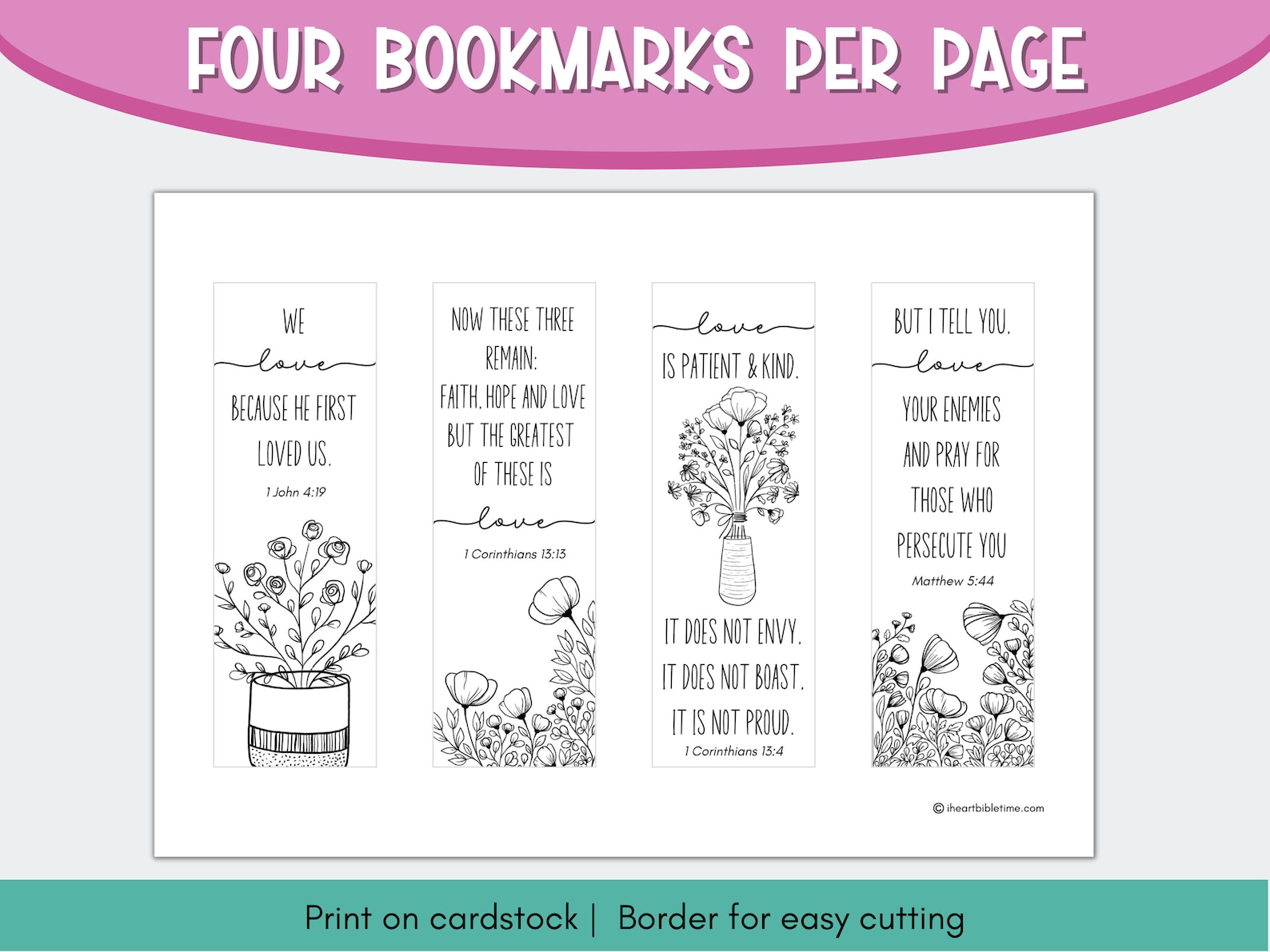 8 Coloring Bible Verse Bookmarks | Printable Love-themed Bookmarks ...
