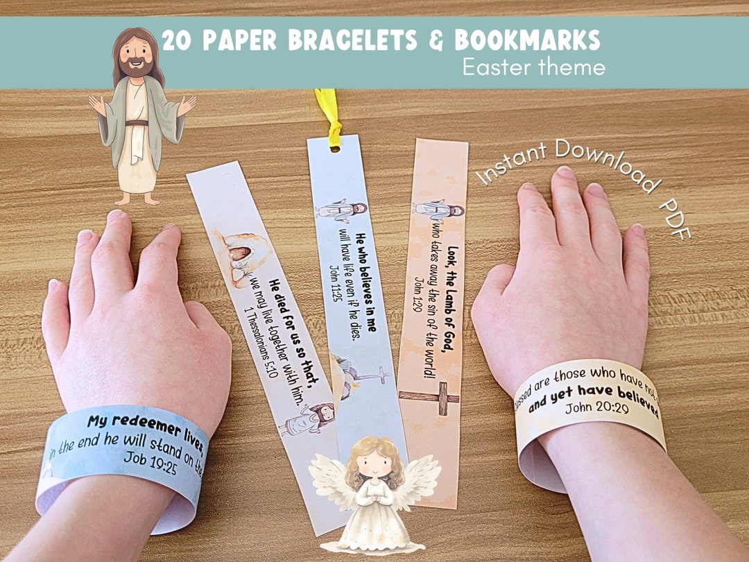 Easter Bible Verse Bookmarks | Easter Printable Paper Bracelets | Paper ...