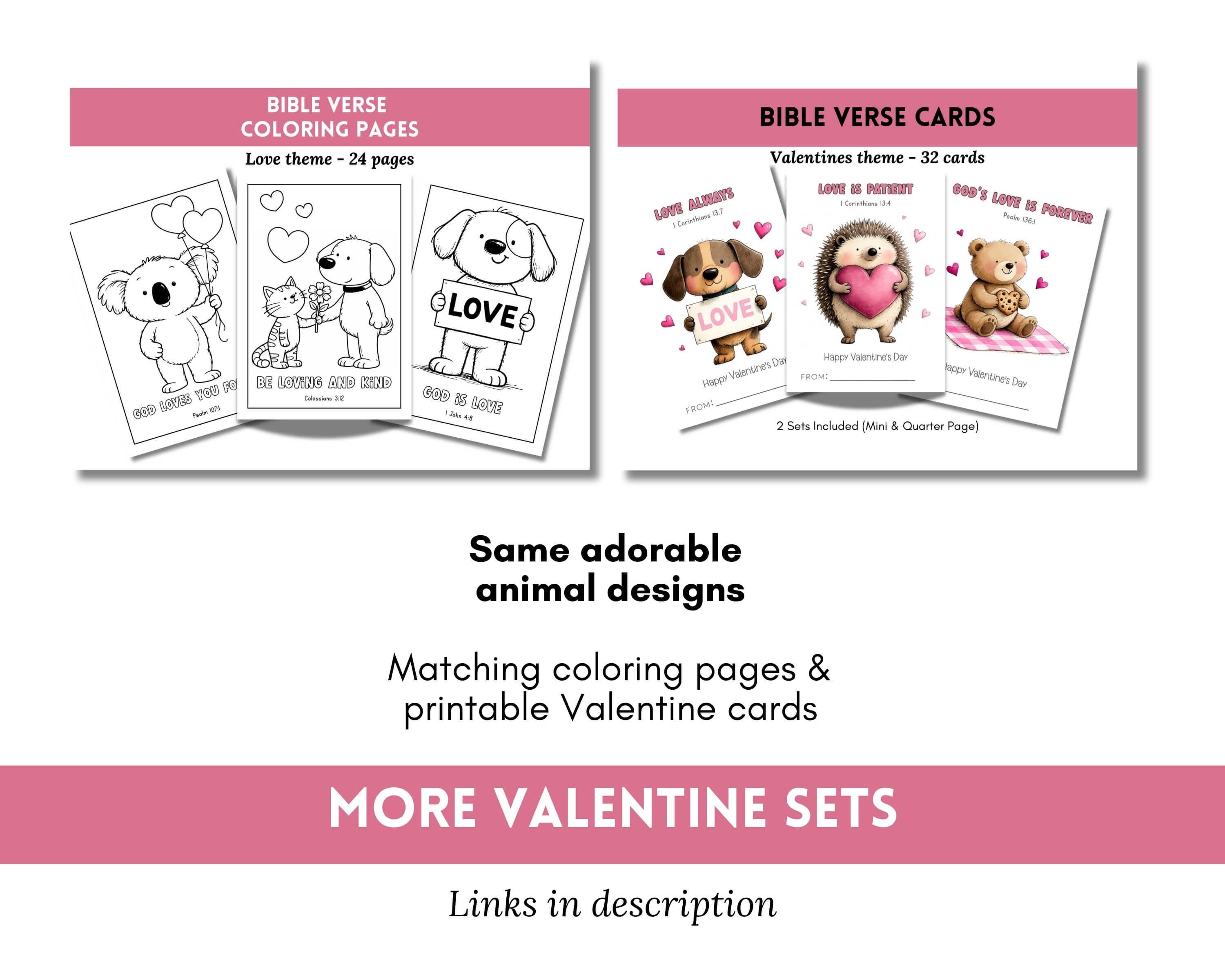 Christian Valentine Cards for Kids, Coloring Bible Verse Animal ...
