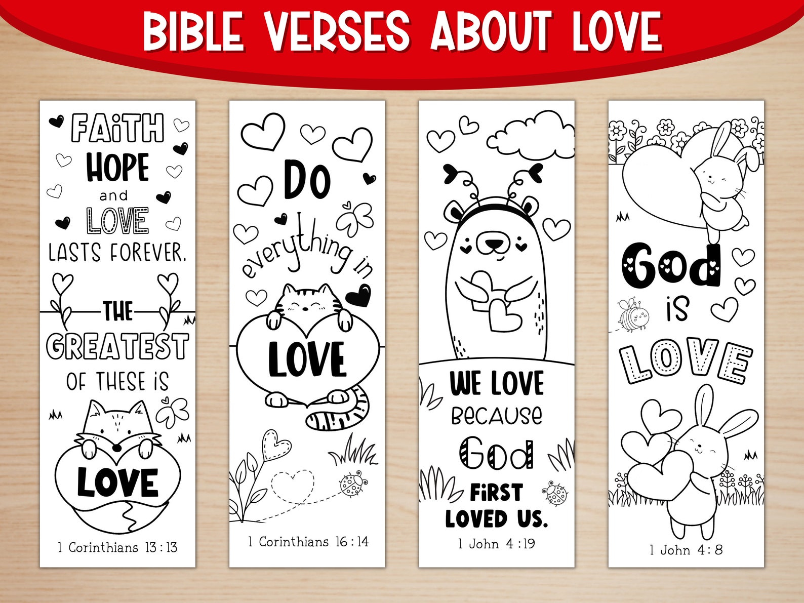 12 Coloring Bible Verse Bookmarks for Kids | Printable Love Bookmarks ...