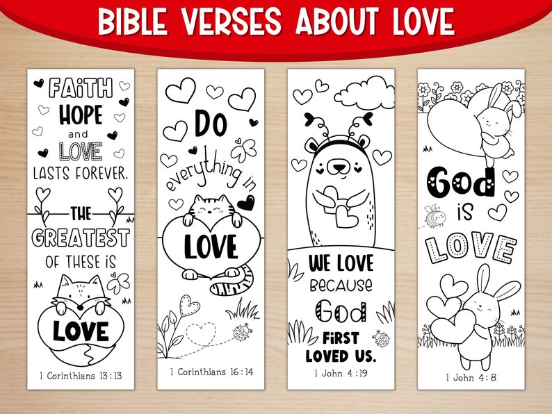 12 Coloring Bible Verse Bookmarks for Kids | Printable Love Bookmarks ...