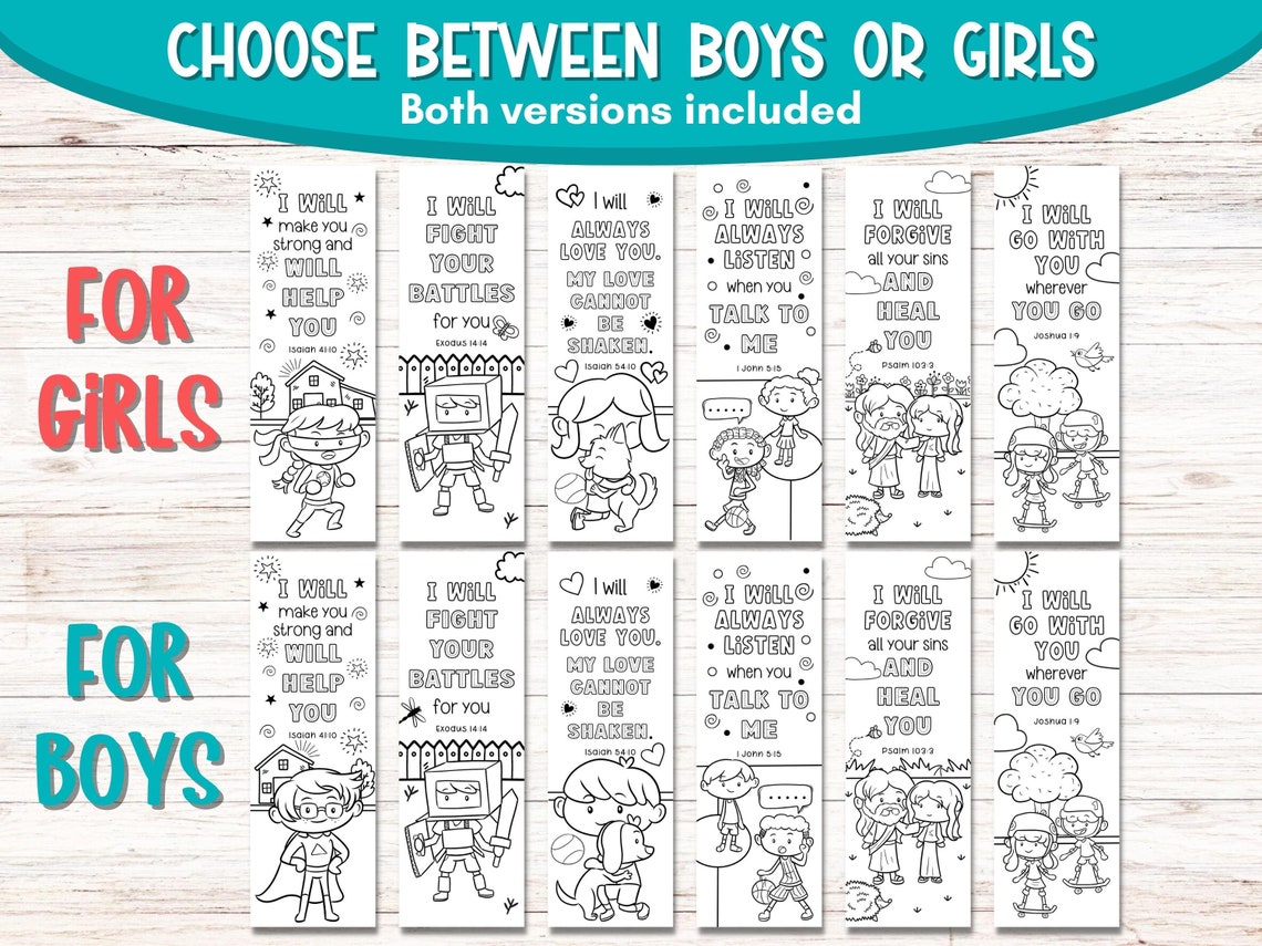 12 Coloring Bible Verse Bookmarks for Kids Printable Gods Promises ...