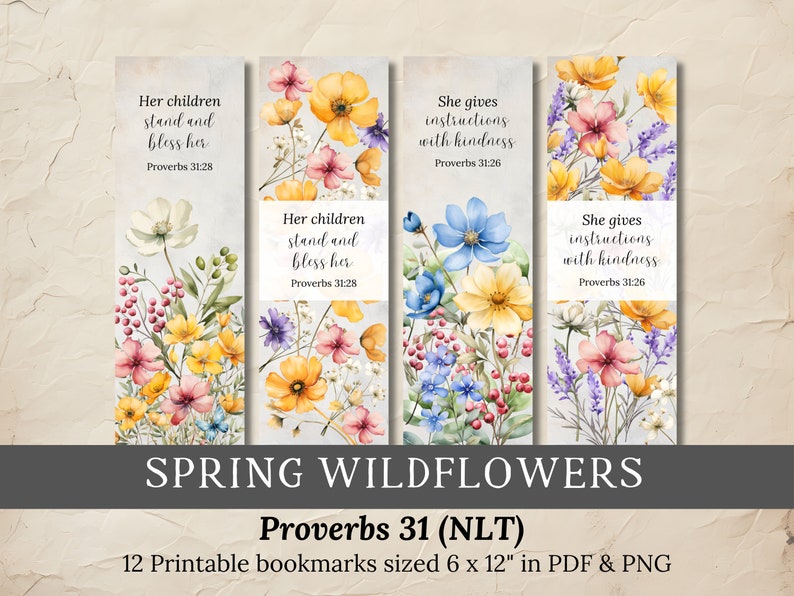 Bible Verse Bookmarks for Women | Wildflower Bookmarks | Proverbs 31 | Printable Christian ...