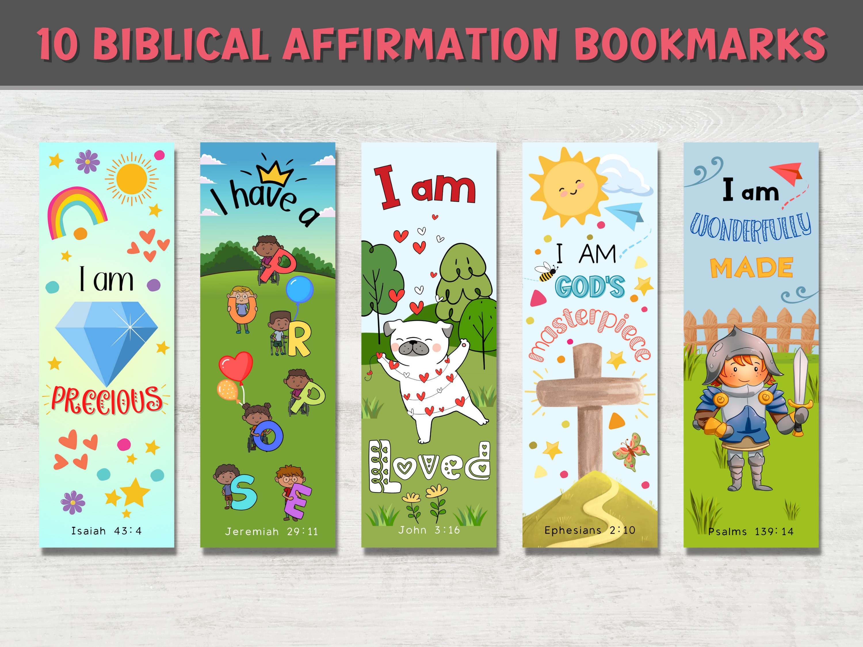 Christian Bookmarks for Kids - Biblical Affirmation Bookmark Set - Etsy