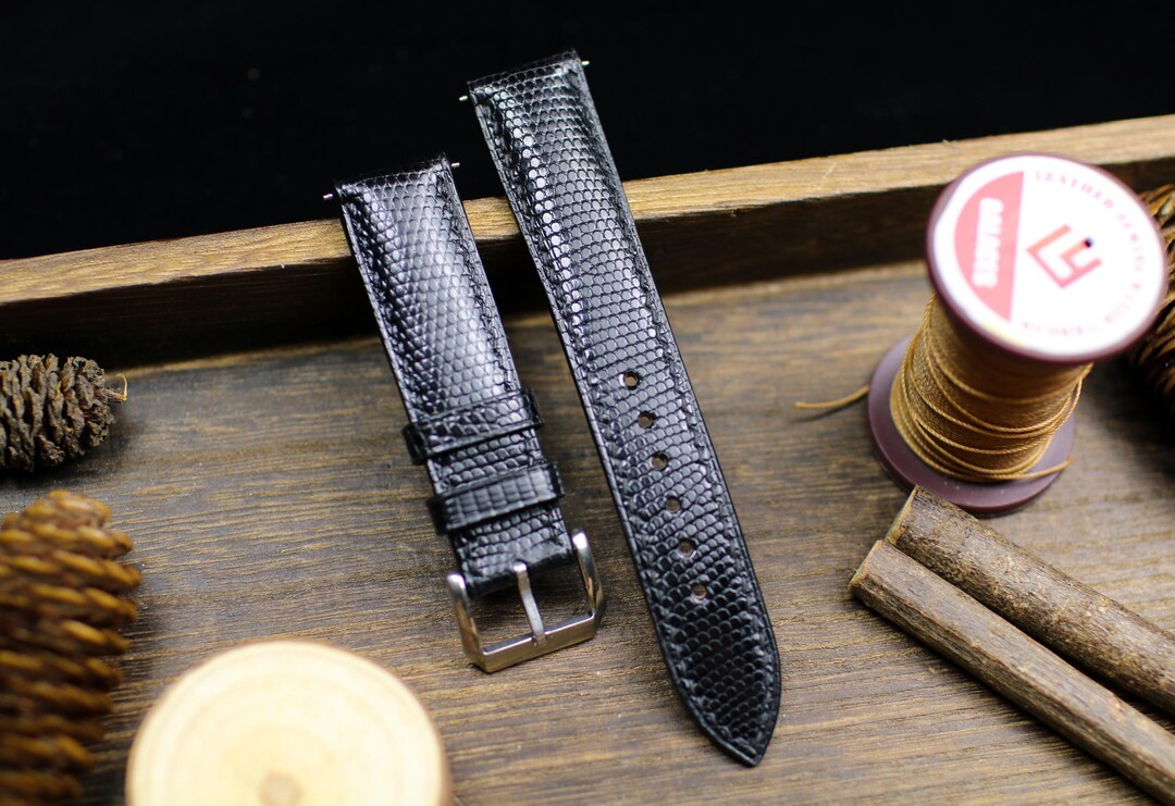 Medium Shine Black Lizard Leather Watch Strap 24mm 22mm 21mm 20mm ...