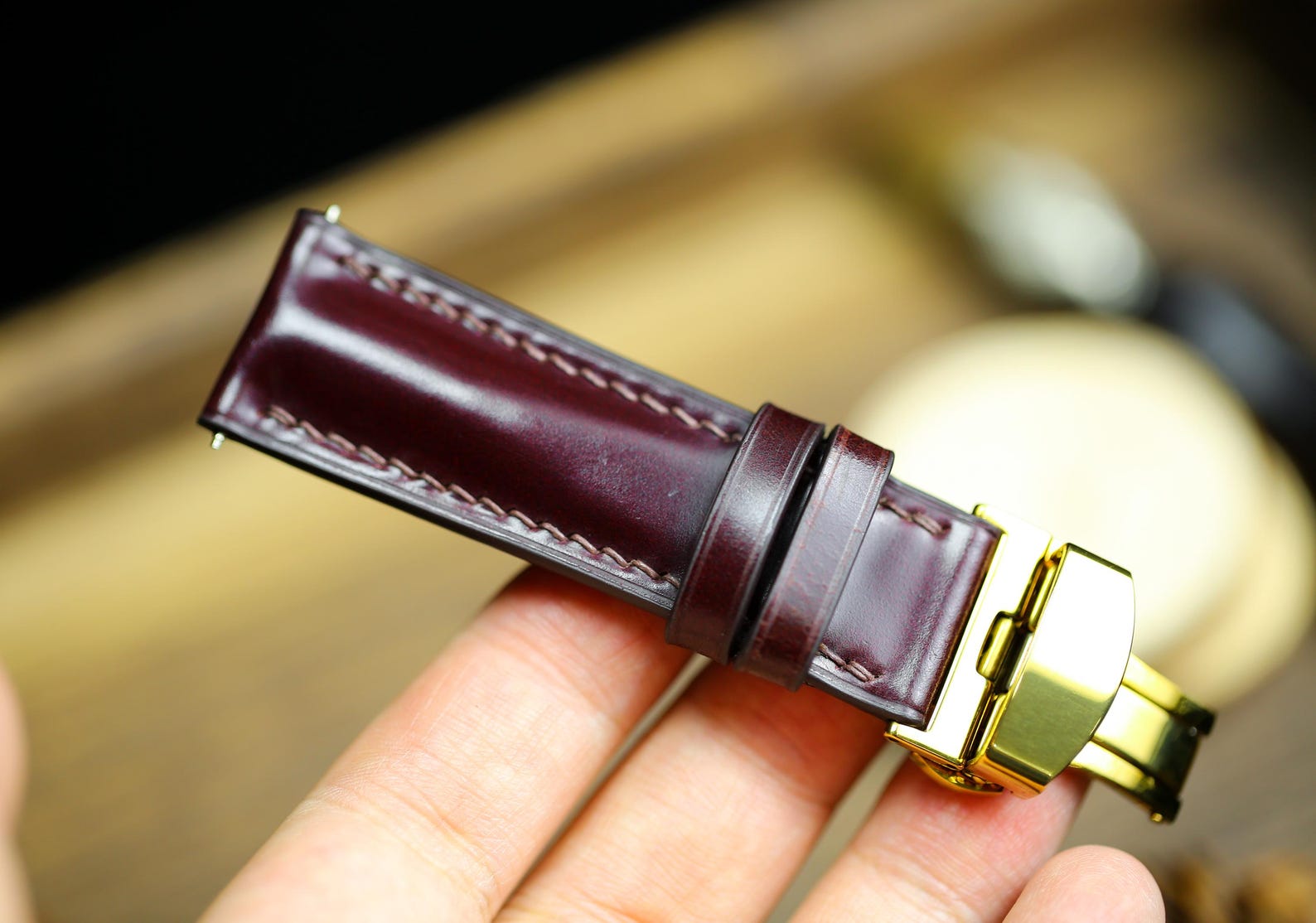 Cognac Oxblood Shell Cordovan Leather Cherry Red Watch Strap 24mm 22mm ...