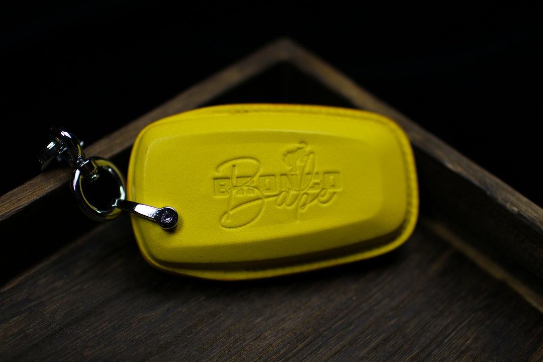 Custom Stamp Logo Bronco Key Fob Covers Yellow Leather With 3 4 5 ...