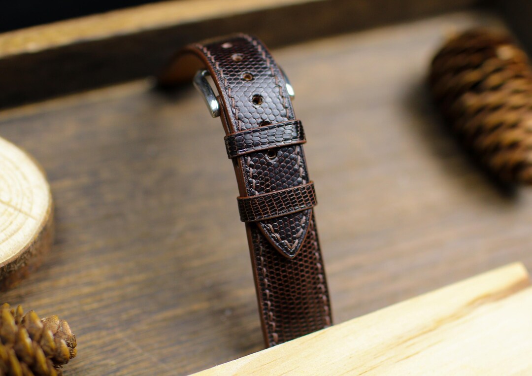 Dark Brown Lizard Leather Watch Strap 24mm 22mm 21mm 20mm Handmade ...