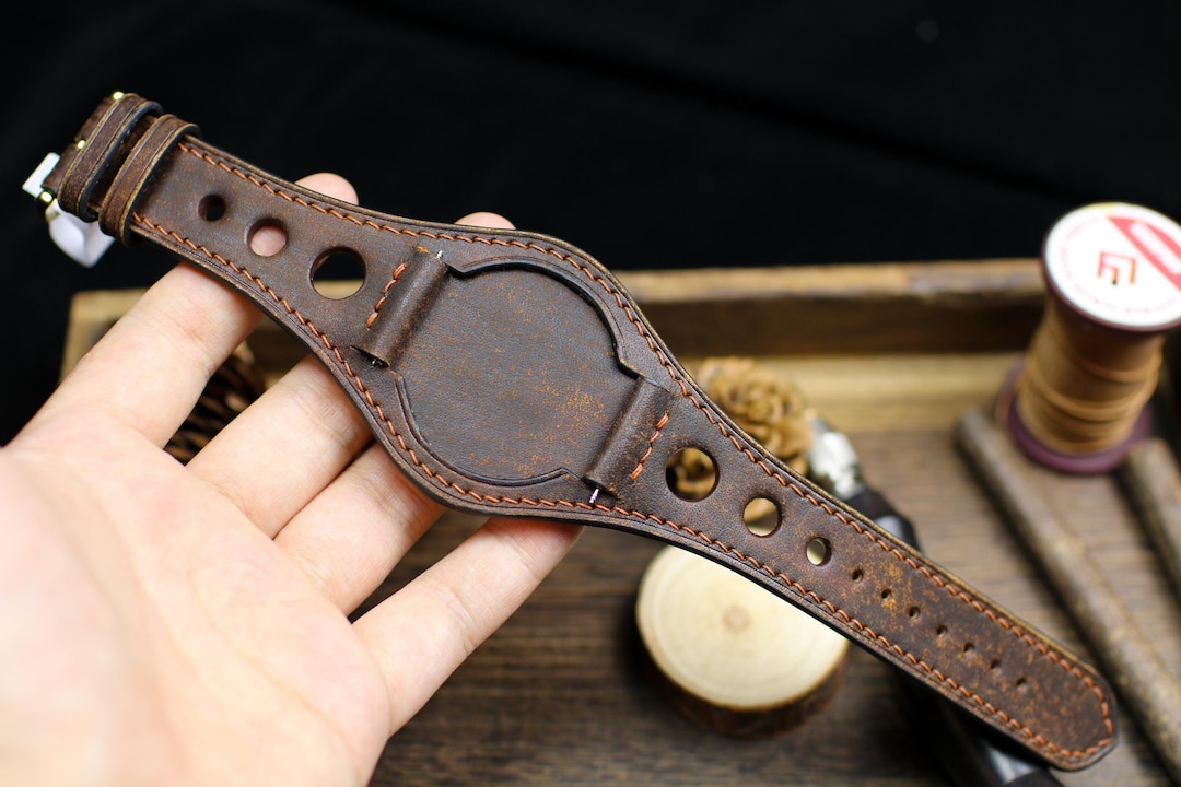 Waxy Brown Leather Rally Holes Bund Strap 20mm 22mm Bund Watch Band ...