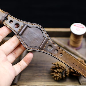 Waxy Brown Leather Rally Holes Bund Strap 20mm 22mm Bund Watch Band ...