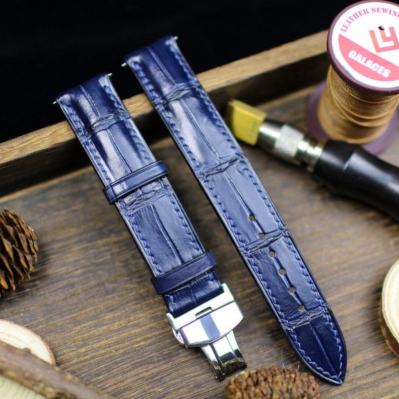 Blue Leather Watch Strap - Etsy