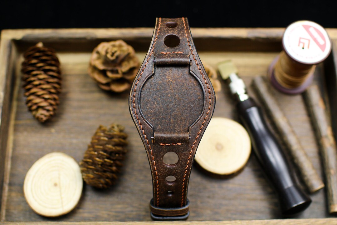 Waxy Brown Leather Rally Holes Bund Strap 20mm 22mm Bund Watch Band ...