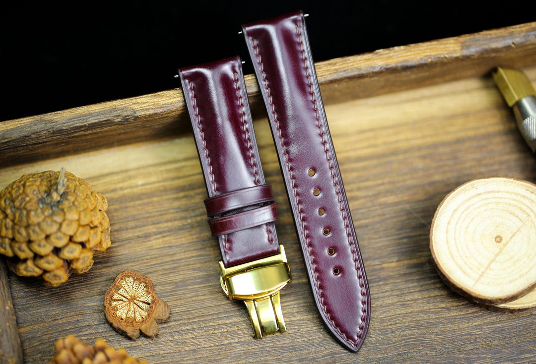 Cognac Oxblood Shell Cordovan Leather Cherry Red Watch Strap 24mm 22mm ...