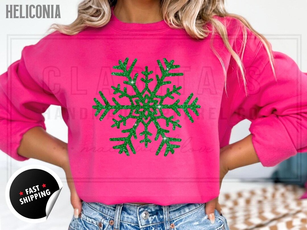 Women's Glitter Snowflake Christmas Sweatshirt: Holiday Crewneck ...