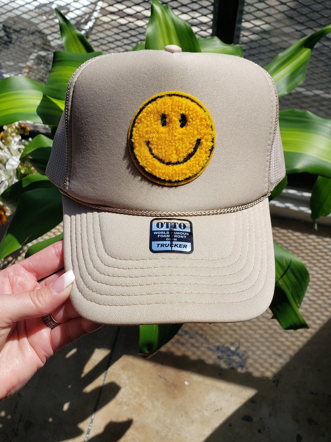 Smiley Face Otto Trucker Hat: Embroidered Happy Face Patch - Etsy