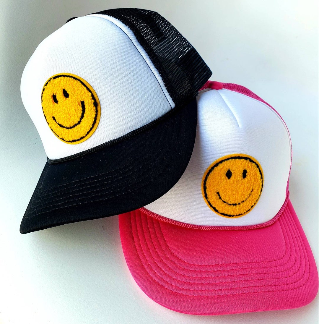 Smiley Face Trucker Hat Glitter Smiley Face Patch Hat, Smilie Face Hat ...
