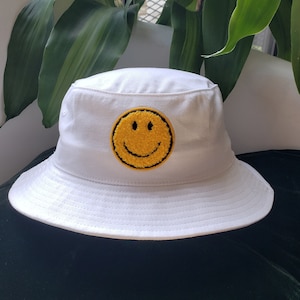 Smiley Face Bucket Hat | Glitter Smiley Face Hats | Cute Embroidered ...