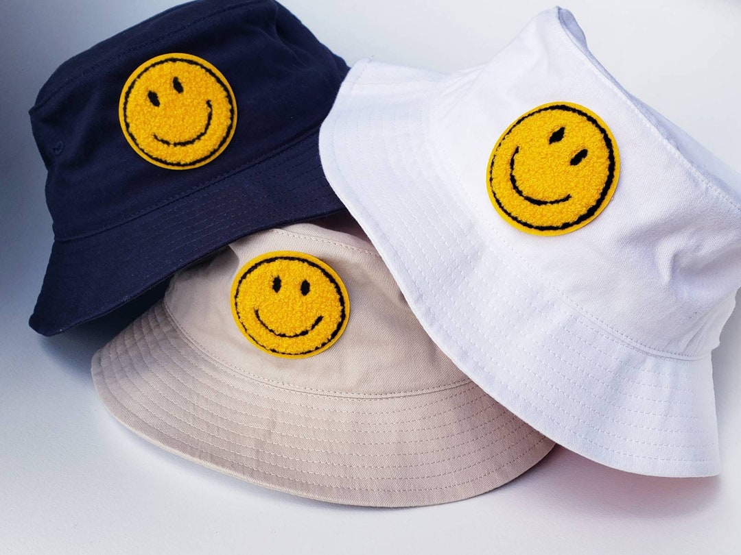 Smiley Face Bucket Hat | Glitter Smiley Face Hats | Cute Embroidered ...