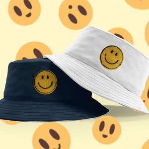 Smiley Face Bucket Hat | Glitter Smiley Face Hats | Cute Embroidered ...