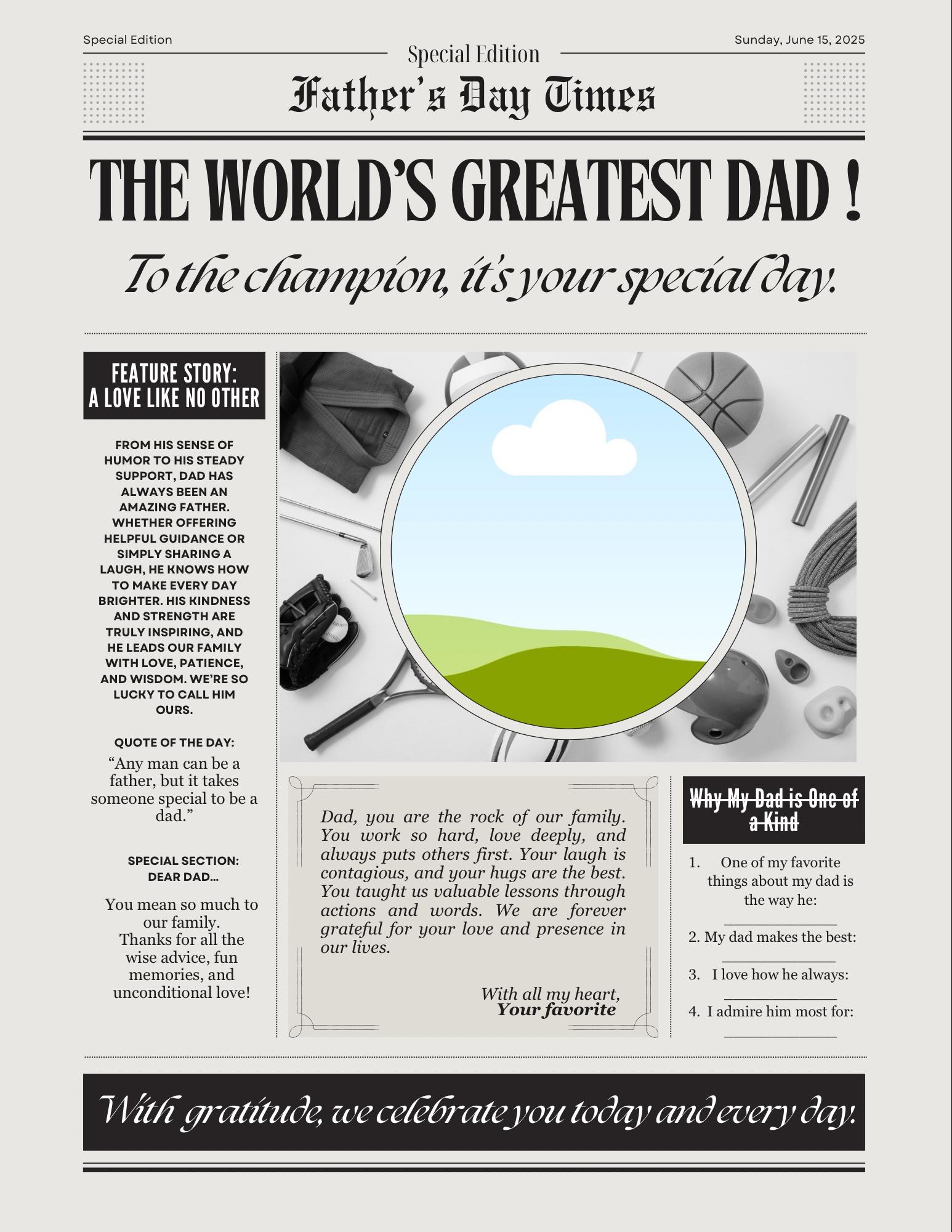 Editable Father's Day Newspaper Template: Canva Gift (digital Download ...