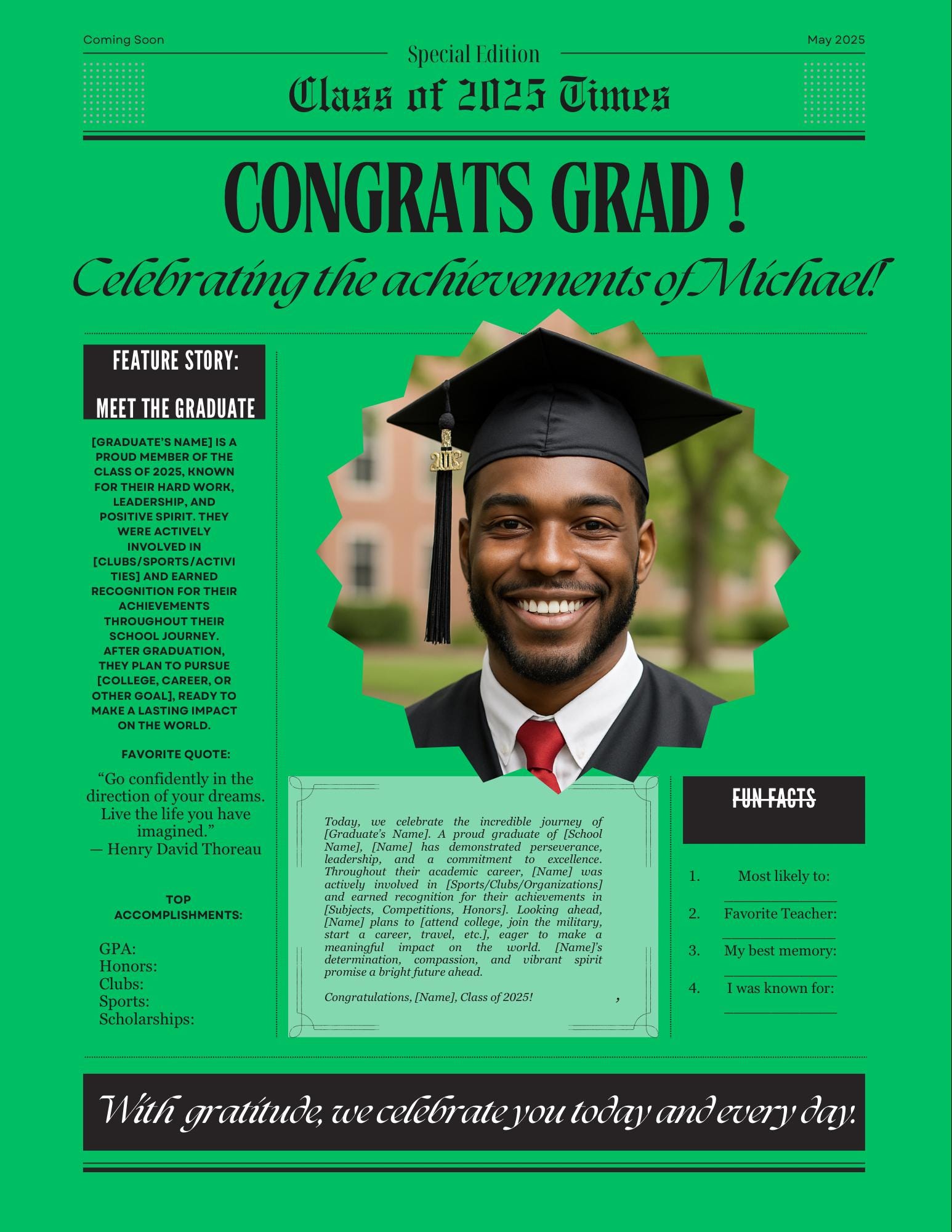 Editable Graduation Newspaper Template: Canva Gift (digital Download ...