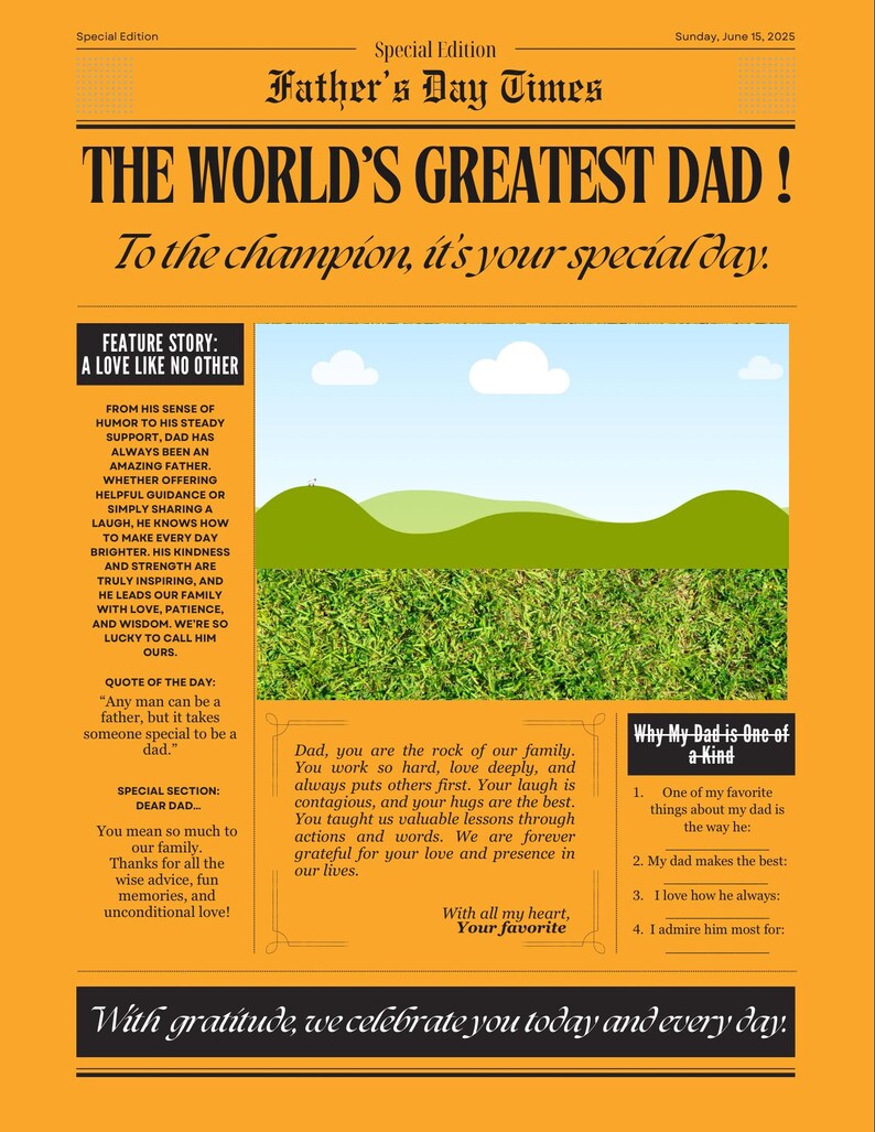 Editable Father's Day Newspaper Template: Canva Gift (digital Download ...