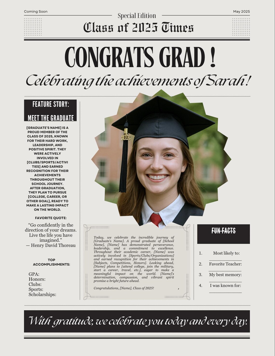 Editable Graduation Newspaper Template | Printable Canva Gift for ...