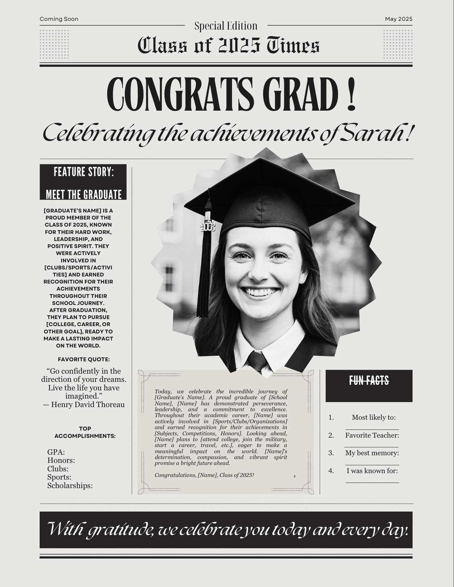 Editable Graduation Newspaper Template | Printable Canva Gift for ...