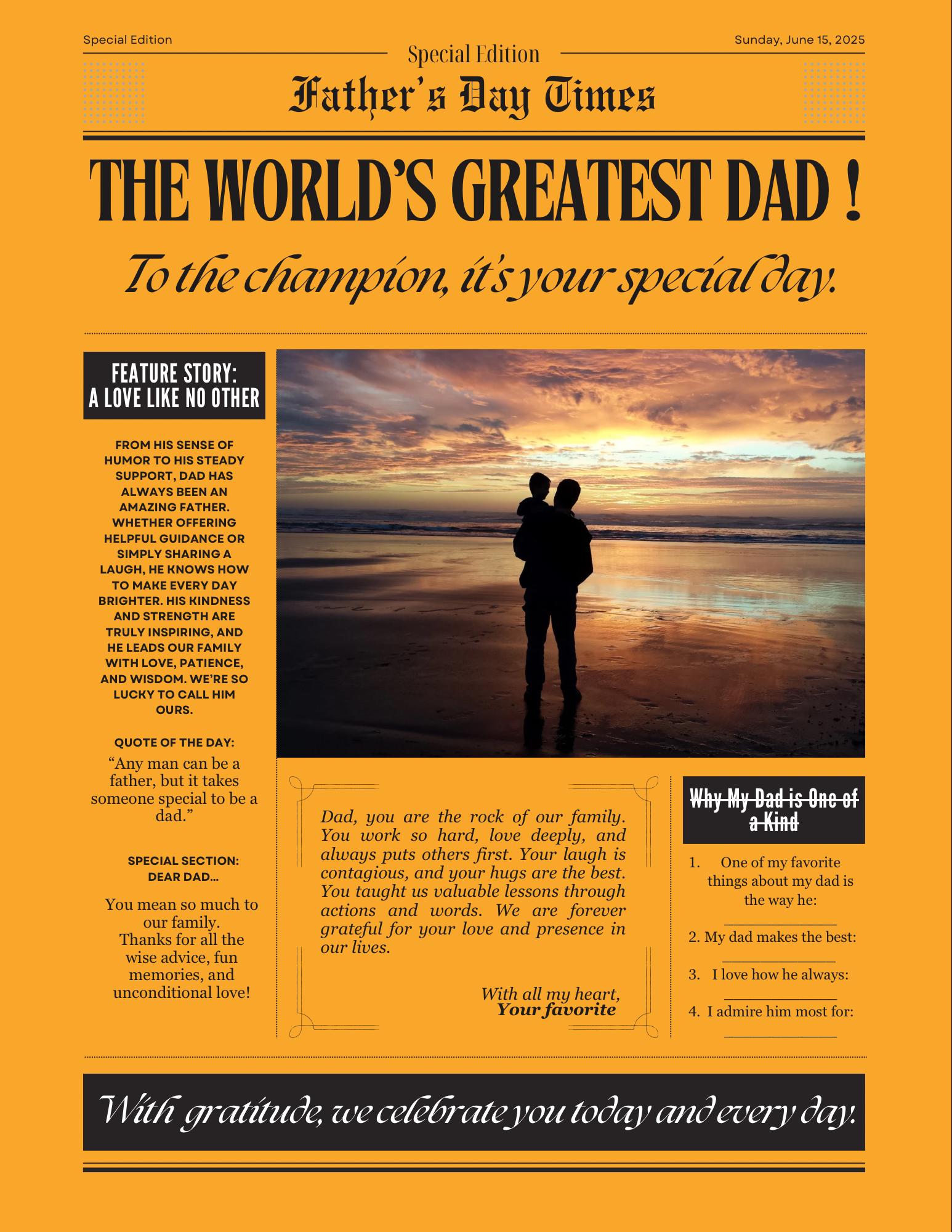 Editable Father's Day Newspaper Template: Canva Gift (digital Download ...