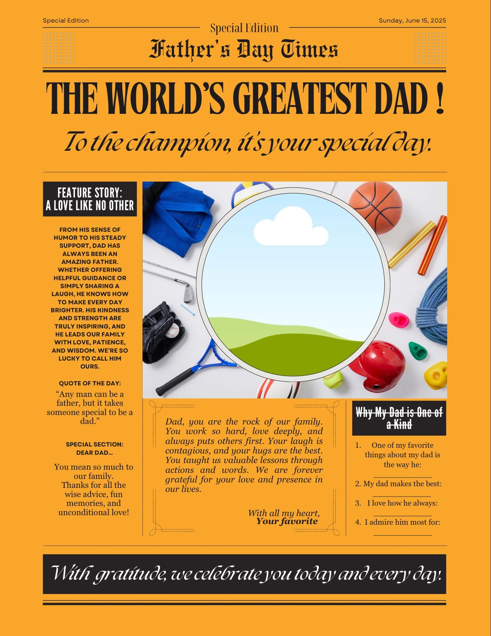 Editable Father's Day Newspaper Template: Canva Gift (digital Download ...