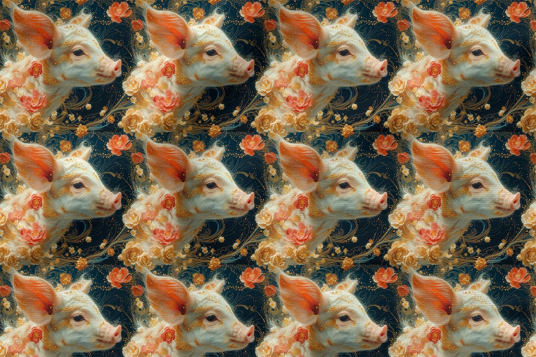 Pigs Fabric, Cotton 100%, Eco-print, Printed Pigs Cotton Fabric, Width ...