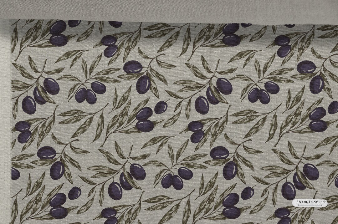 Linen Fabric Olives, Olive Tree Beige Linen Fabric in Melange Softened ...