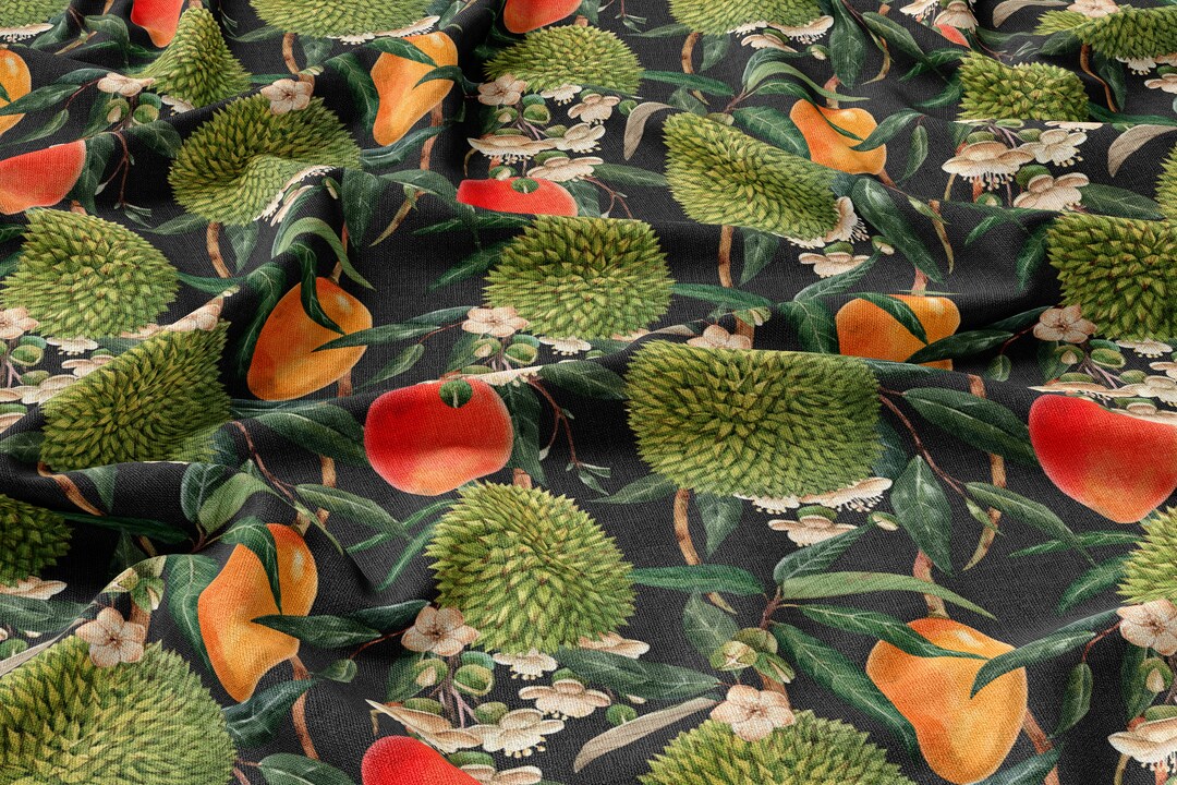 Durian Fruits Linen 100%, Eco-print, Printed Linen Fabric, Durian ...