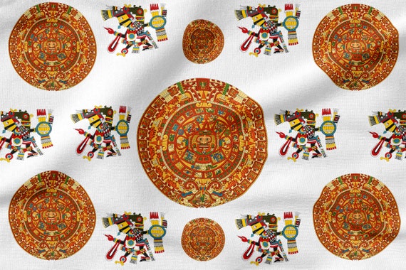 Aztec Calendar Fabric Cotton 100% Stone Maya Civilization | Etsy