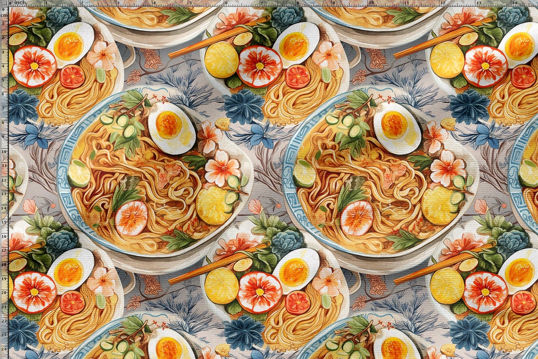 Ramen Soup Cotton 100%, Eco-print, Printed Cotton Soup Fabric, Width ...