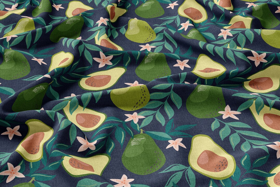 Avocado Fruits Linen 100%, Eco-print, Printed Linen Fabric, Avocado ...