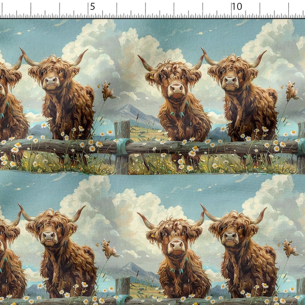 Colorful Highland Cow Print Fabric - Etsy
