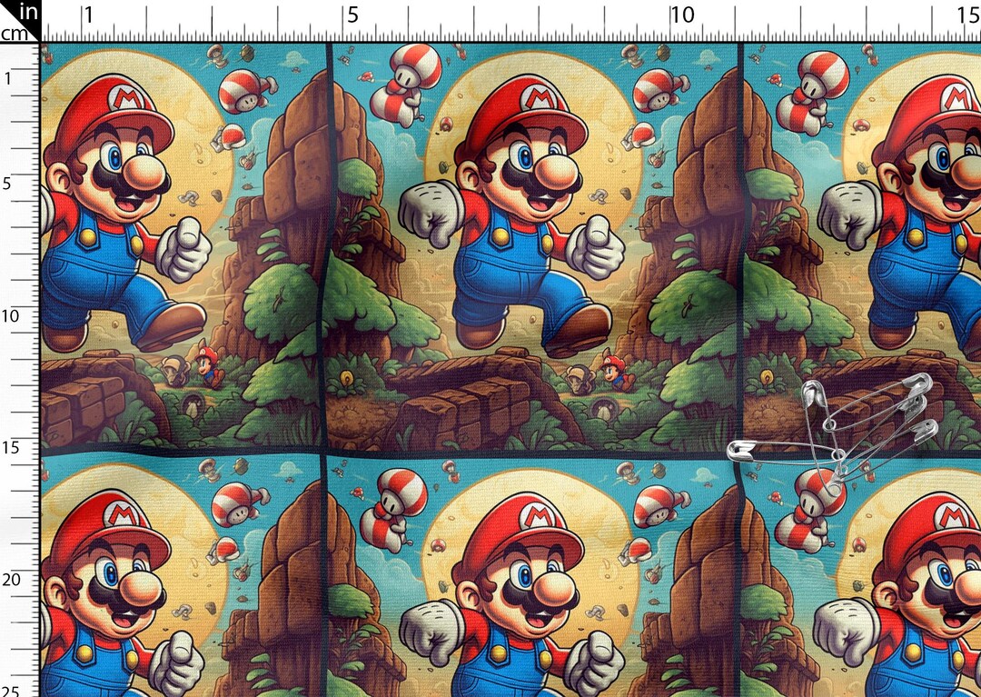 Super Mario Cotton Fabric 100%, Eco-print, Printed Retro Game Cotton ...