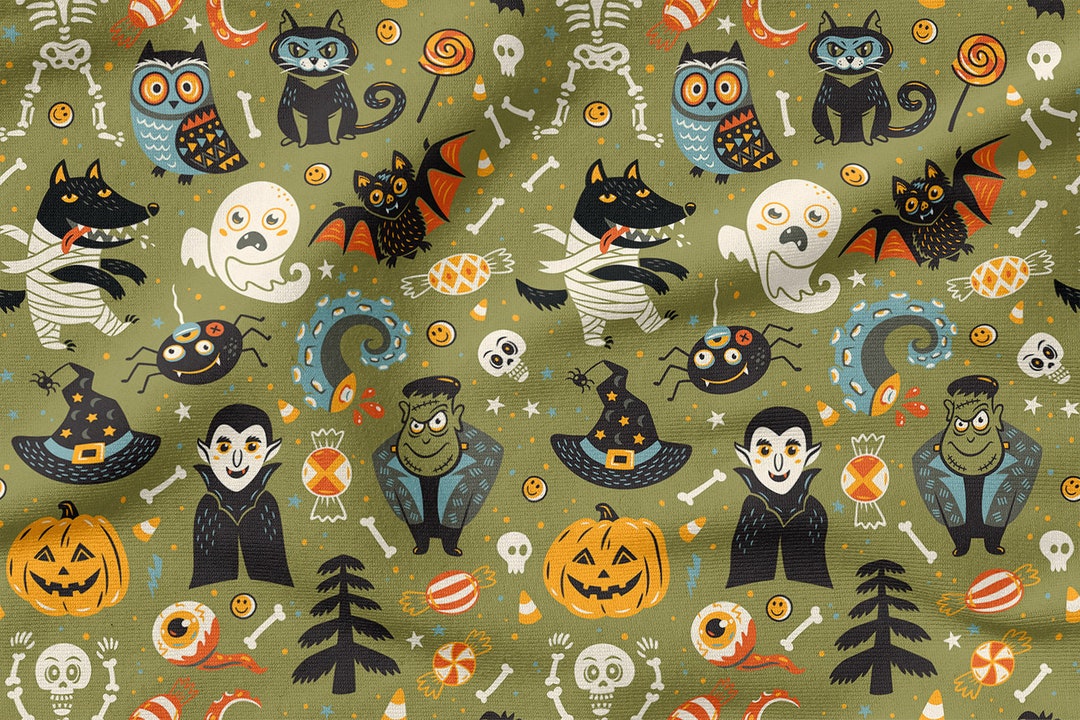 Halloween Patterns Cotton 100%, Eco-print, Printed Cotton Fabric ...