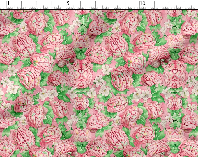Brain Fabric Neon Pink Big Brains by Sufficiency Zombie Scary Halloween ...