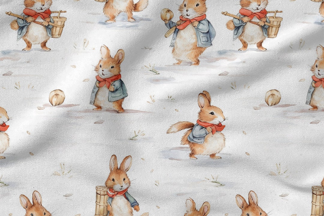 Rabbit Patterns Cotton 100%, Eco-print, Printed Cotton Fabric, Rabbit ...