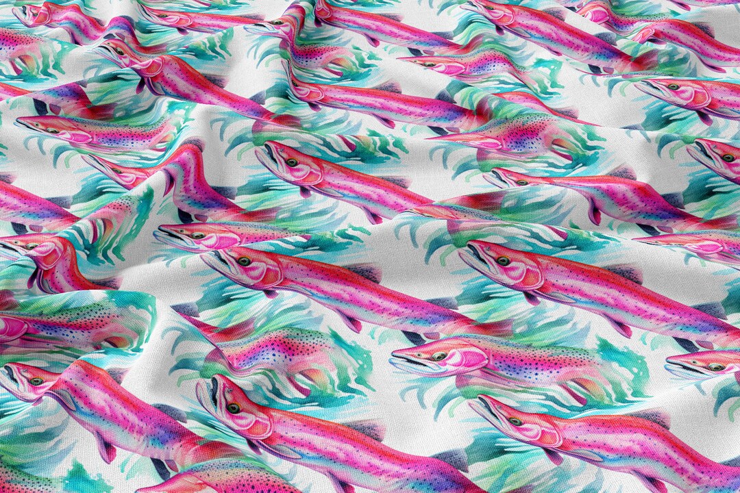 Linen Fabric Rainbow Trout, Summer Fish, Linen 100%, Softened Linen for ...