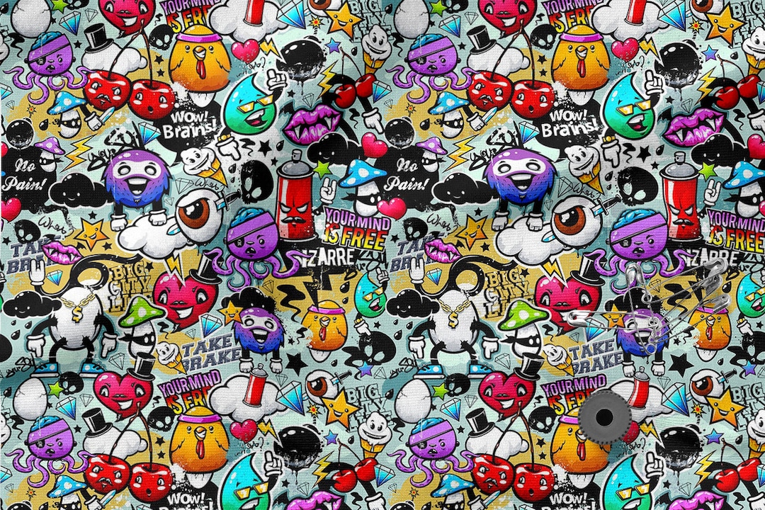 Graffiti Cotton Fabric, Eco-print, Cotton Knit Fabric, Sweatshirt ...