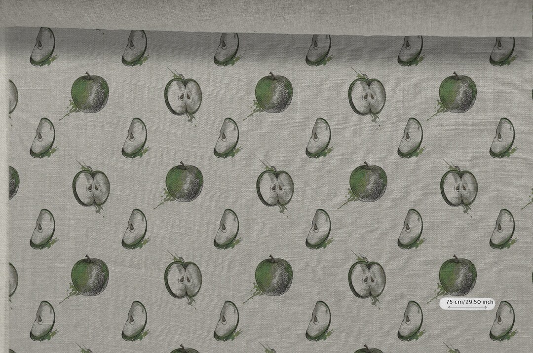 Linen Fabric Apples Beige Linen Fabric in Melange Softened Linen for ...