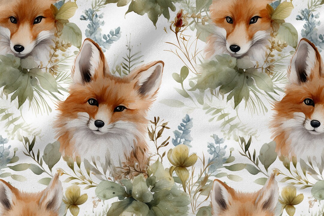 FOX Pattern, Cotton 100%, Eco-print, Printed Cotton Fabric, FOX Fabric ...